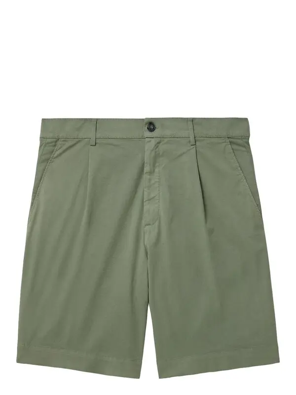 Canali Slim-fit Pleated Stretch-cotton Shorts - Green