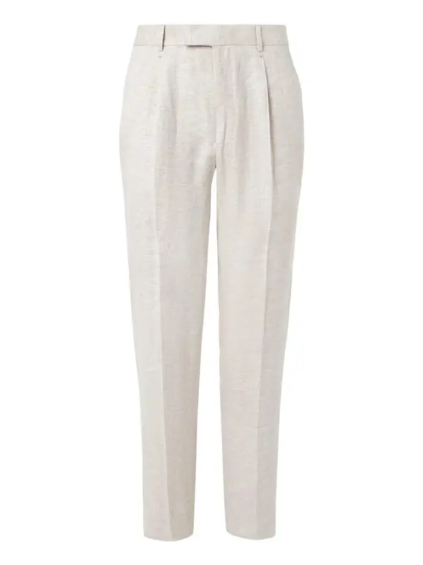 Brunello Cucinelli Slim-fit Straight-leg Pleated Linen Trousers - Neutrals