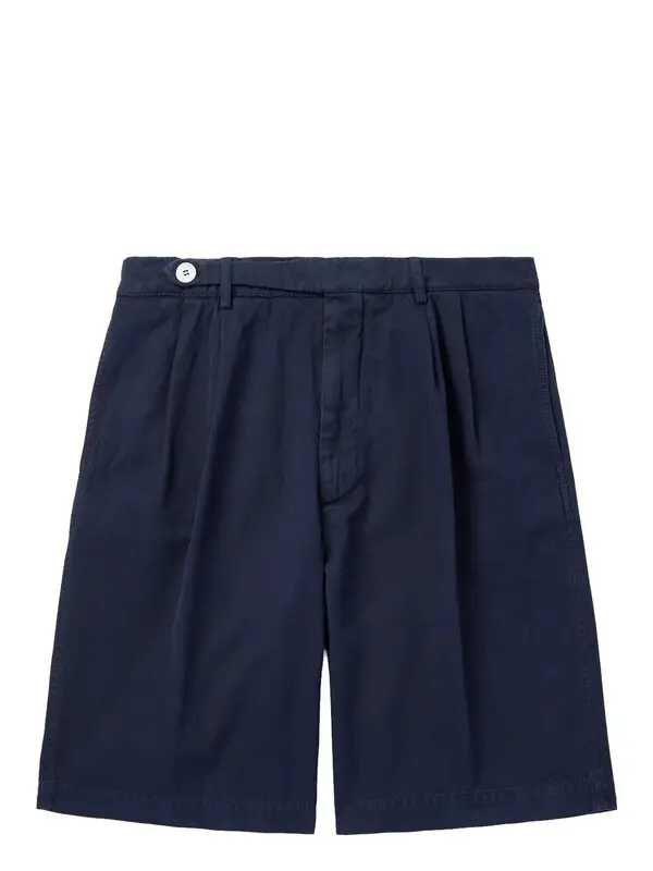 Brunello Cucinelli Straight-leg Pleated Cotton-twill Shorts - Blue