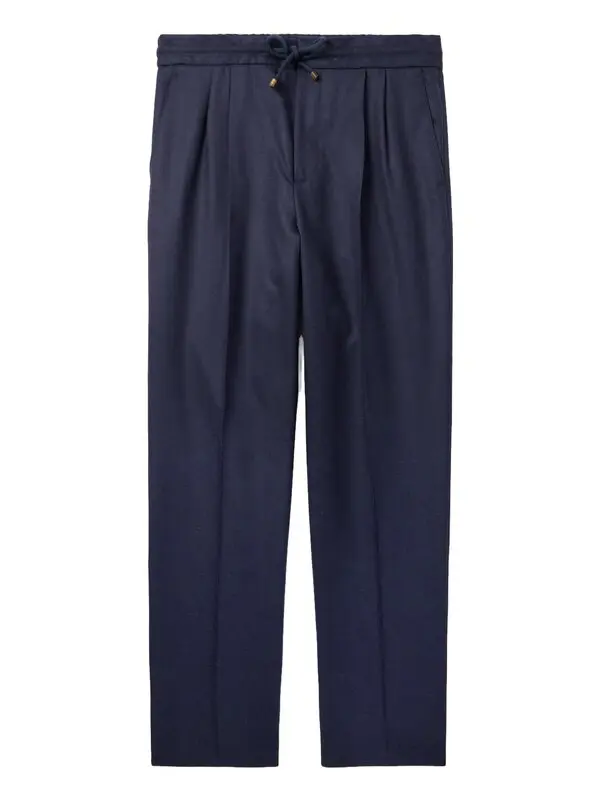 Brunello Cucinelli Tapered Pleated Virgin Wool-flannel Drawstring Trousers - Blue