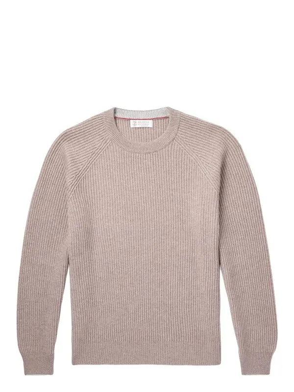 Brunello Cucinelli Ribbed Cashmere Sweater - Neutrals