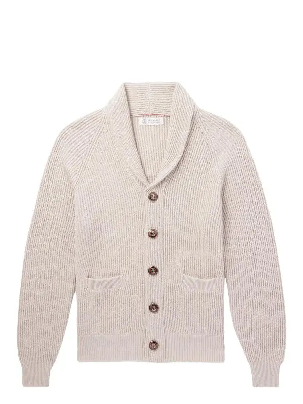 Brunello Cucinelli Shawl-collar Ribbed Cotton Cardigan - Gray