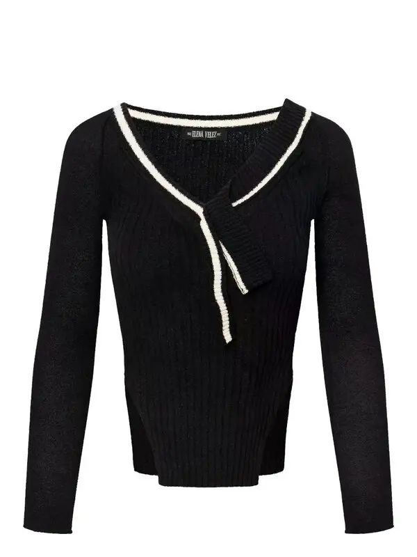 ELENA VELEZ Varsity Knitted Top - Black