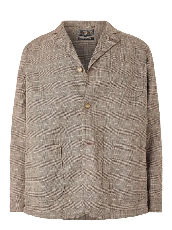 BEAMS Oversized Unstructured Prince Of Wales Checked Linen Suit Jacket - Brown