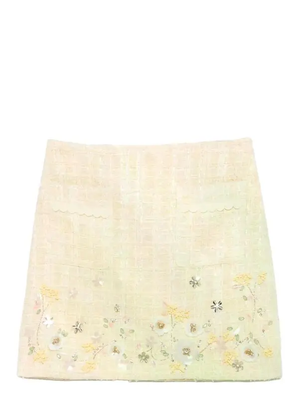 Elisabetta Franchi Floral-embroidered Tweed Mini Skirt - Yellow