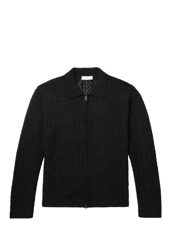 AMOMENTO Crocheted Zip-up Cardigan - Black