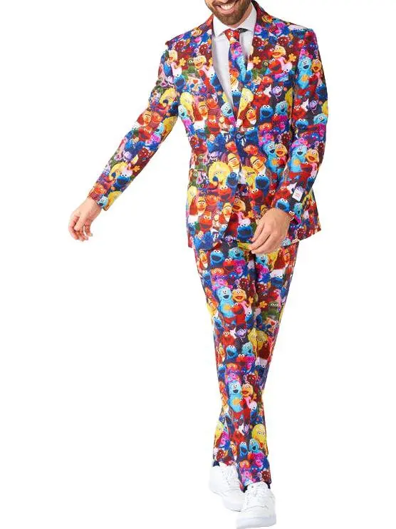Opposuits X Sesame Street Slim Fit Two-piece Suit & Tie Set - Blue Multi