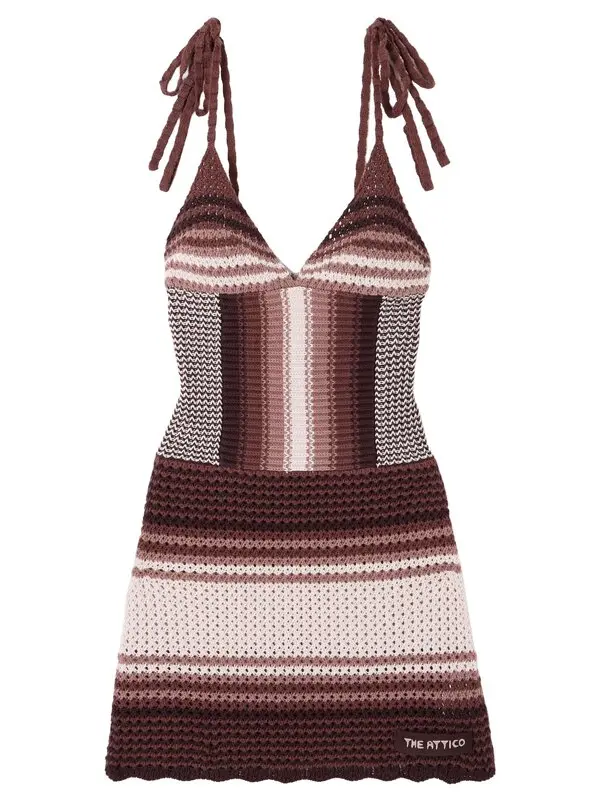 Attico Striped Crocheted Mini Dress - Brown