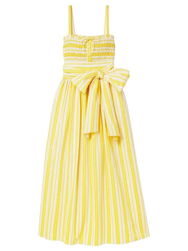 Loretta Caponi Anghiari Belted Striped Midi Dress - Yellow