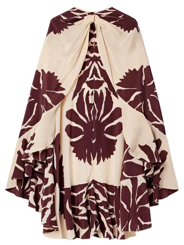 Johanna Ortiz Aromatic Garden Ruffled Printed Silk Cape - Orange