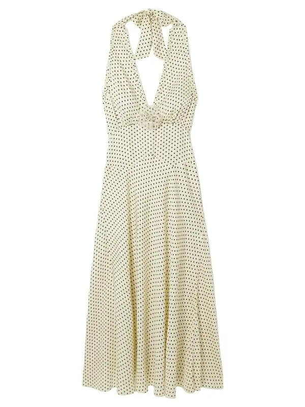 DÔEN Mazarin Ruffled Polka-dot Silk-blend Satin Halterneck Dress - Cream
