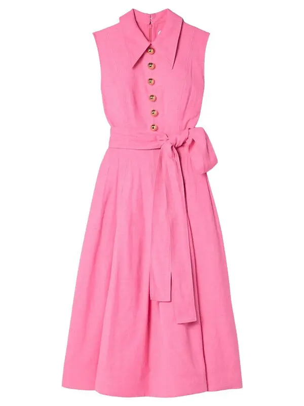 Carolina Herrera Belted Woven Midi Shirt Dress - Pink