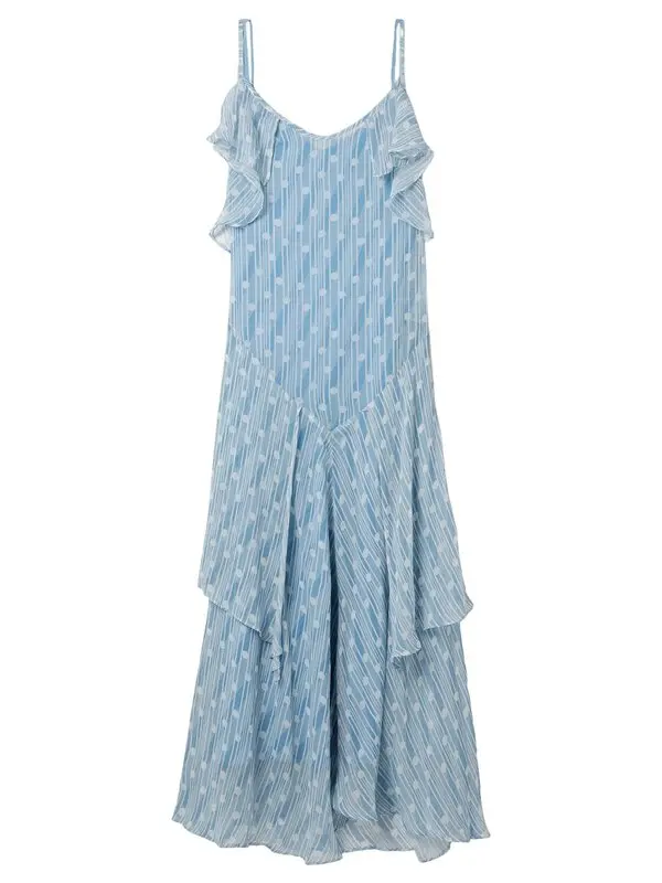BODE Meridian Ruffled Printed Silk-crepon Maxi Dress - Blue