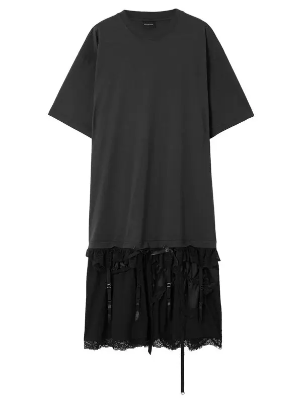 Balenciaga Lace-trimmed Layered Mini Dress - Black