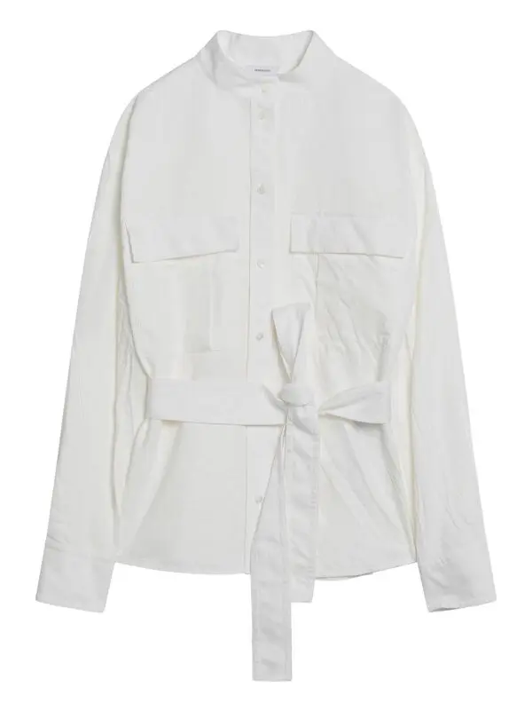 FERRAGAMO Belted Cotton Blend Shirt - White
