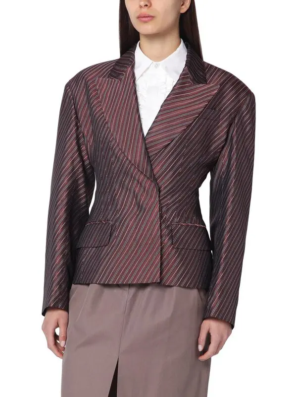 Dries Van Noten Striped Jacket With Padded Shoulders - Burgundy