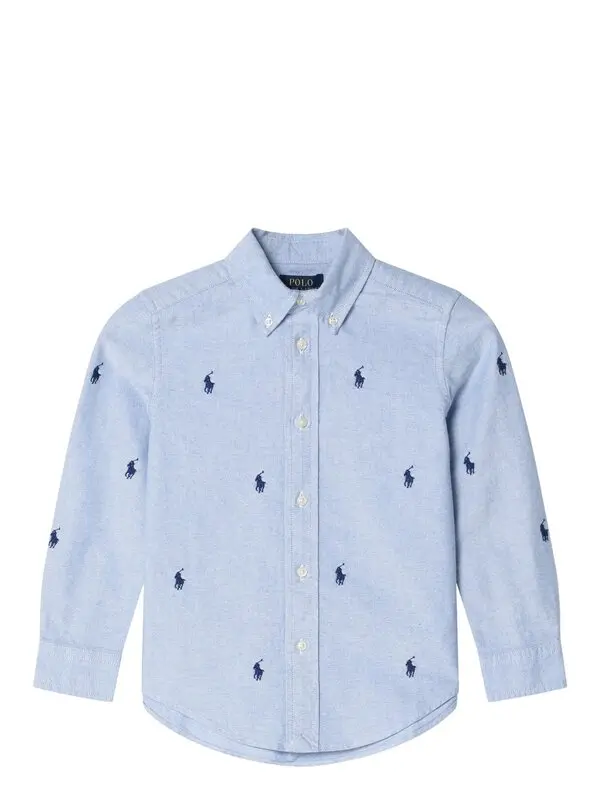 Polo Ralph Lauren Button Down Shirt With Logos - Light Blue