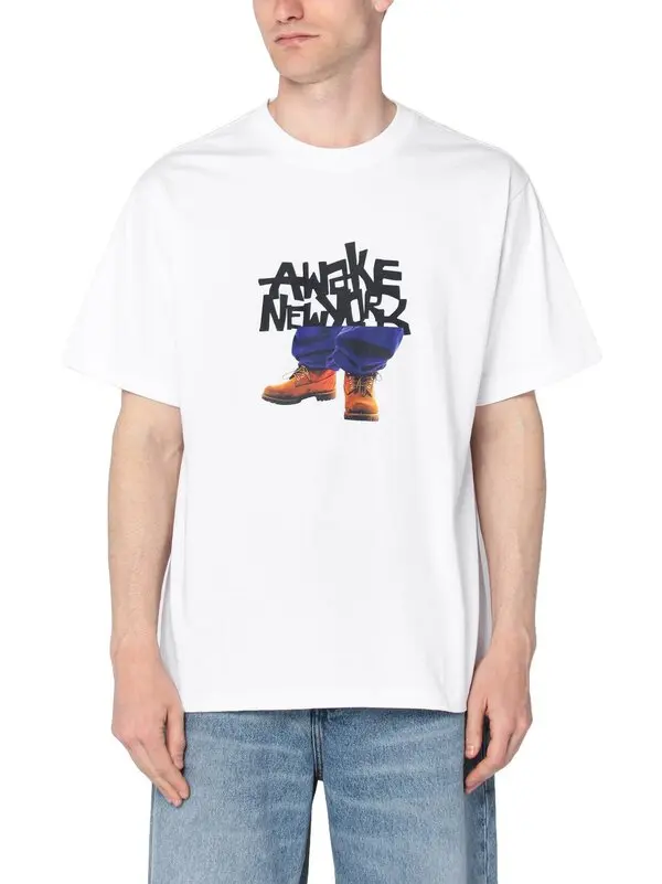 AWAKE NY T Shirt With Stomper Logo Print - White