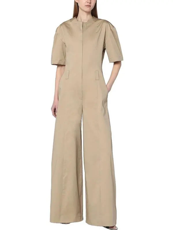 THE LATEST Cotton Palazzo Jumpsuit - Beige
