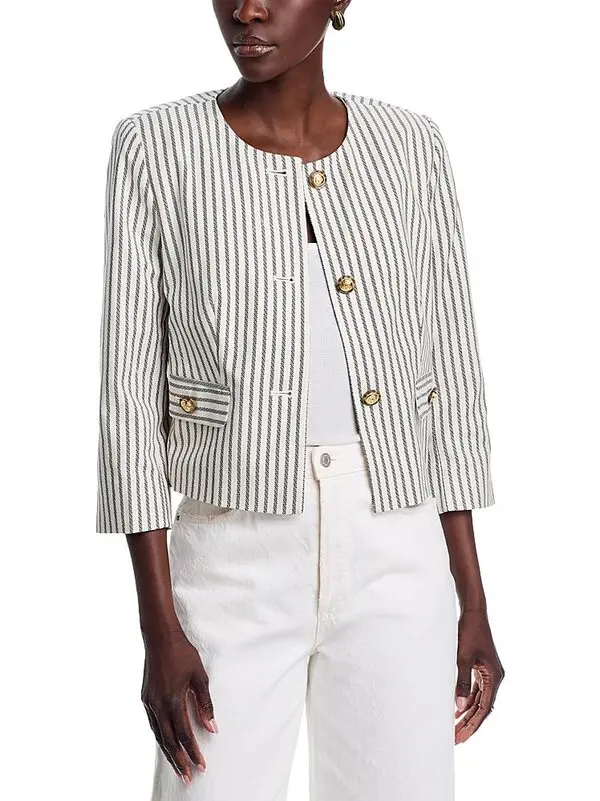 T Tahari Button-front Cropped Jacket - White Star