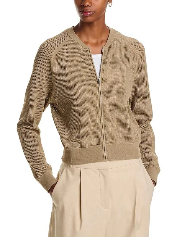 Theory Crewneck Cardigan Sweater - Soft Taupe