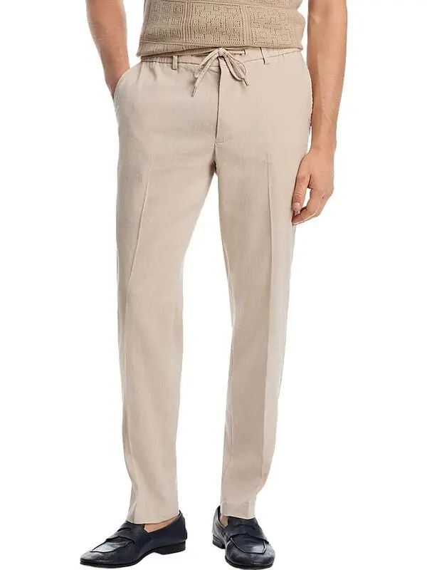 BOSS Kane Regular Tapered Fit Linen Trousers - Light Beige
