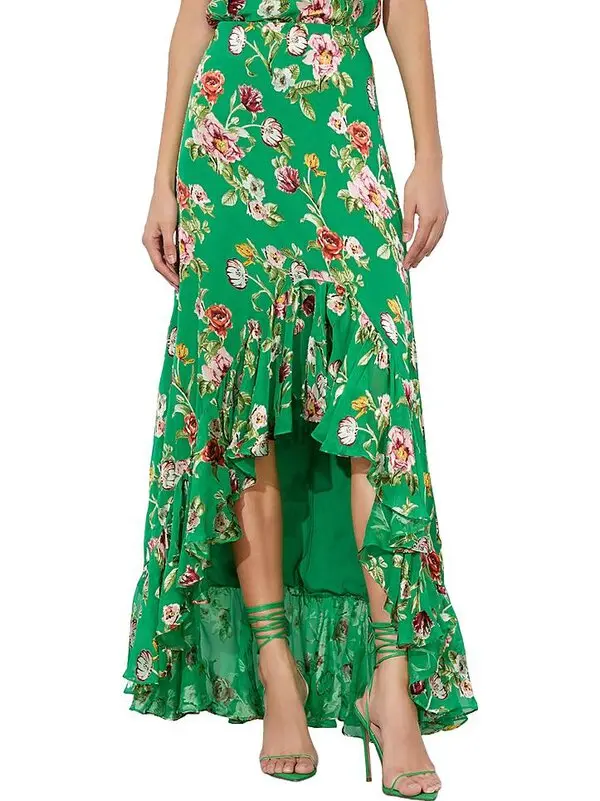 Alice + Olivia Soraya Floral Printed Faux Wrap Skirt - Floral Green
