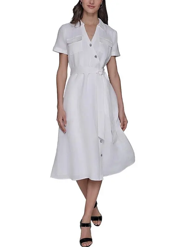 Karl Lagerfeld Paris Faux Wrap Midi Dress - Soft White