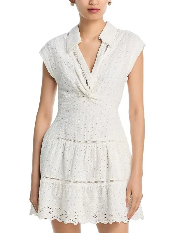 Alice + Olivia Mila Eyelet Deep V Neck Dress - Off White