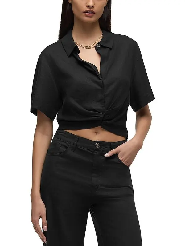 Hudson Jeans Short Sleeve Knotted Shirt - Black