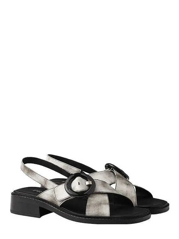 Prada Brushed Leather Buckle Sandals - White