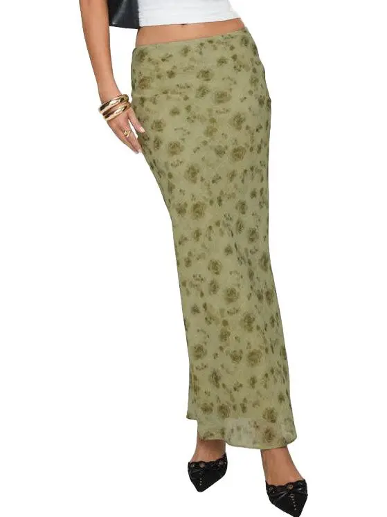 Princess Polly Piazia Chiffon Maxi Skirt - Green