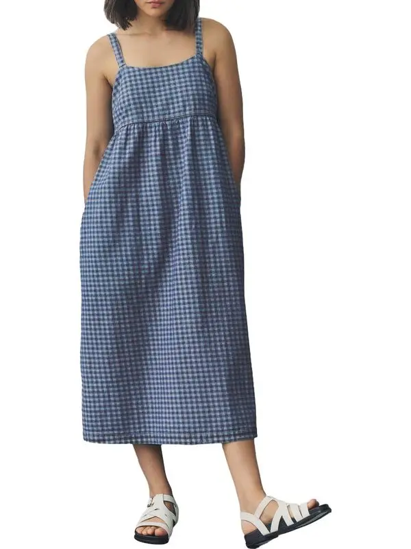 NEXT Gingham Sleeveless Denim Midi Dress - Blue