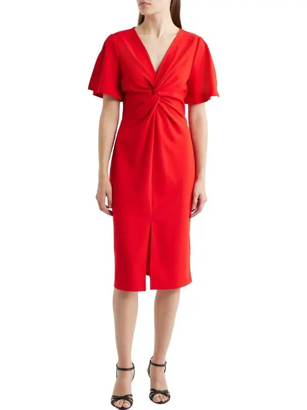 FRIENDS LIKE THESE Twist Front Midi Dress - Red