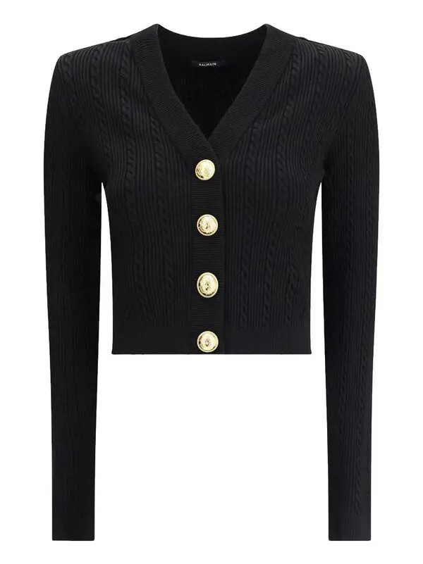Balmain Ribbed And Braided Cardigan - Black