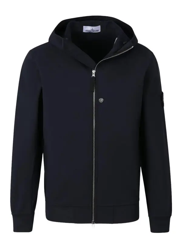 Stone Island Zip-up Hoodie With Logo Patch - Blue