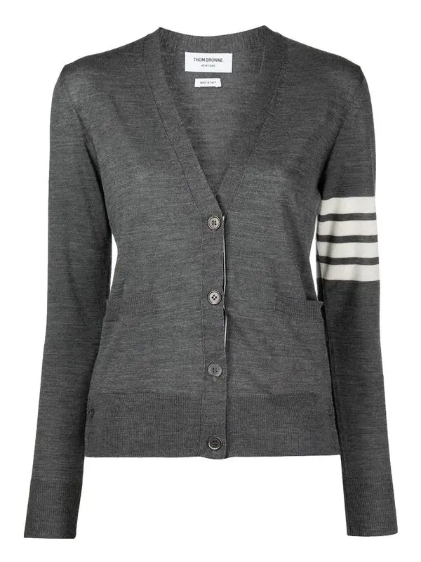 Thom Browne Fine Knit 4-bar Stripe Cardigan - Grey