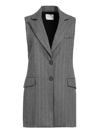 MANILA GRACE Flannel Pinstriped Sleeveless Blazer - Grey