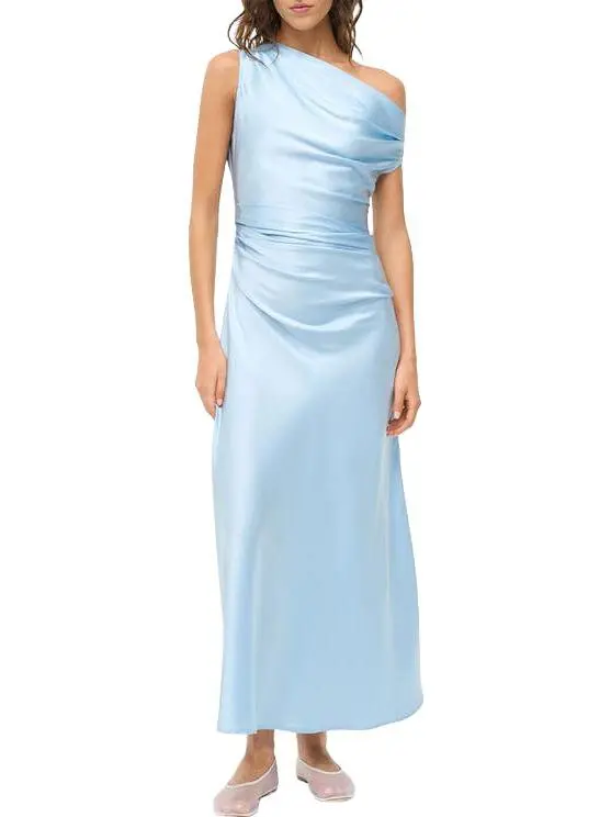 Staud Phare One-shoulder Silk Midi Dress - Cloud
