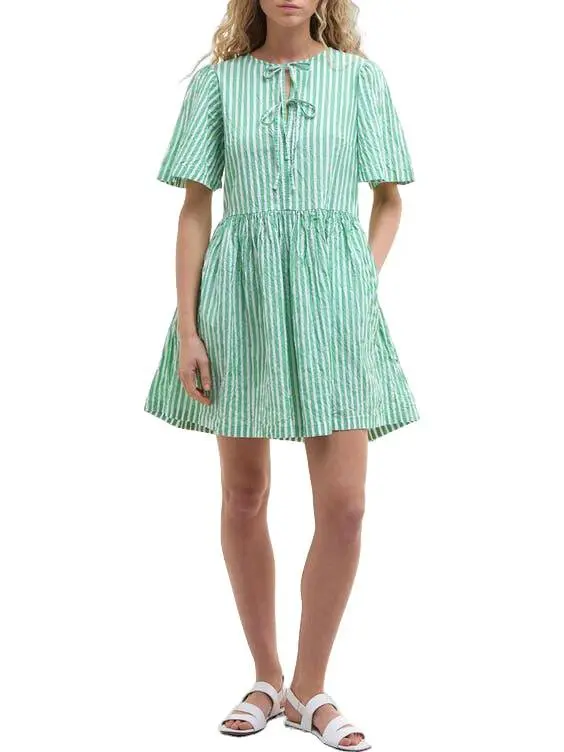 Barbour Daison Stripe Seersucker Minidress - Kelly Green Stripe