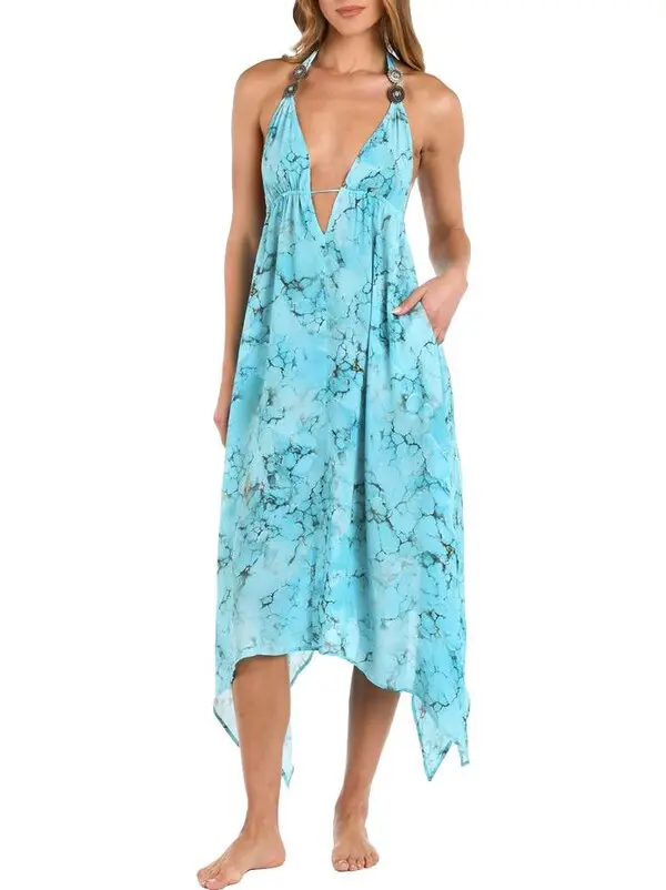 L'Agence Umma Plunge Cover-up Dress - Turquoise