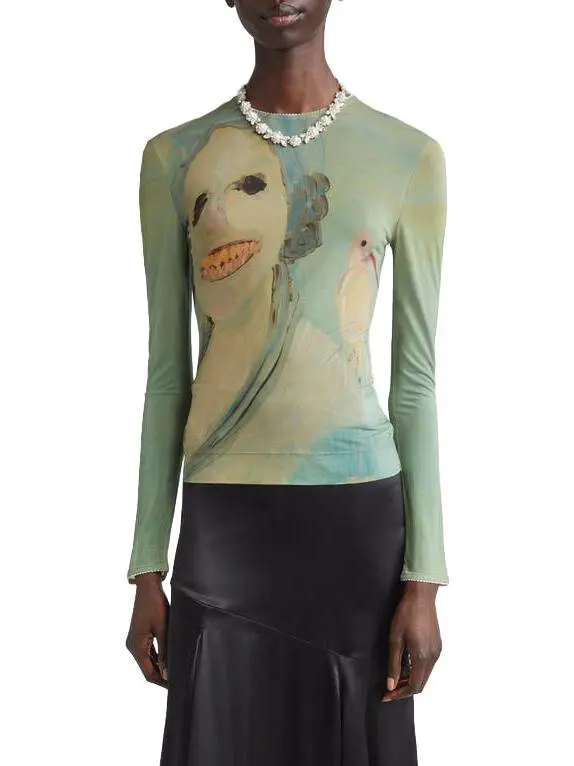 Simone Rocha Genieve Figgis 'lady With A Bird' Mesh Top - Green Multi