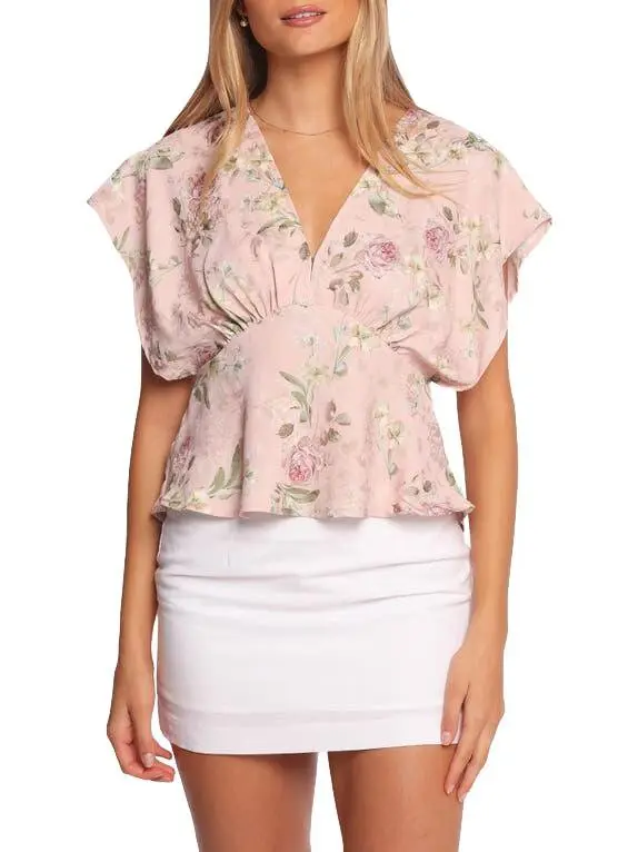 PETAL & PUP Ricki Floral Empire Waist Satin Top - Blush Rose