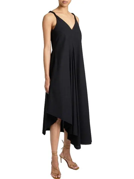 Santorelli Asymmetric Sleeveless Linen Blend Midi Dress - Black
