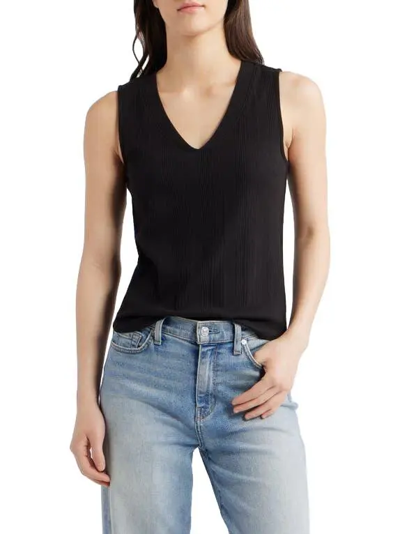 Wit & Wisdom V-neck Rib Tank - Black