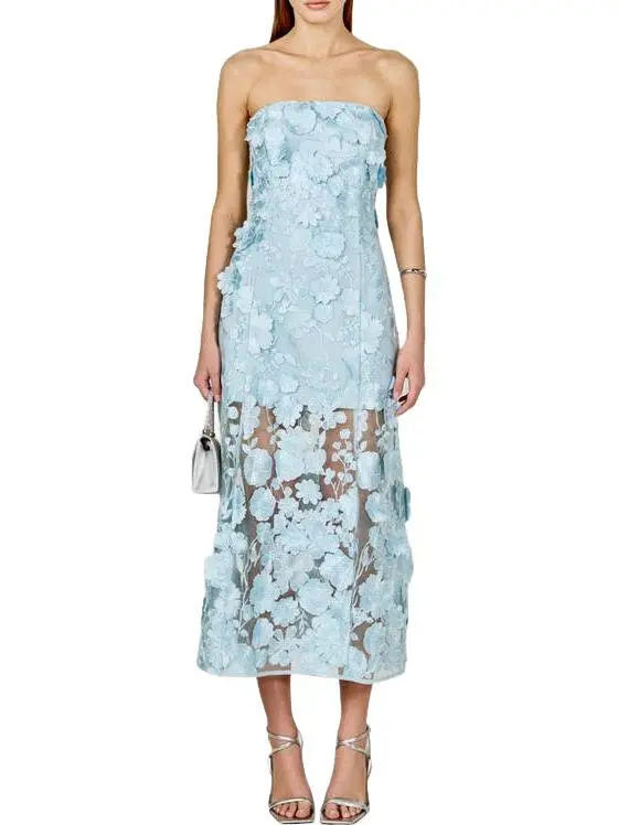 Endless Rose Floral Embroidery Strapless Dress - Icy Blue