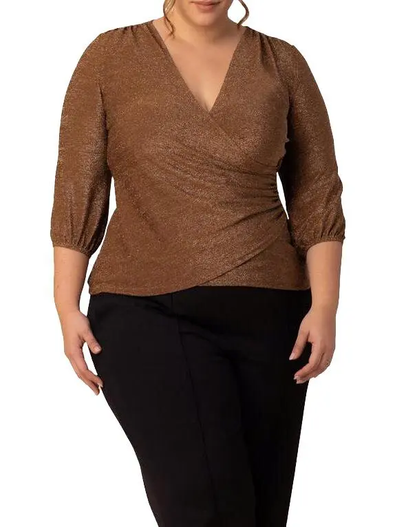 KIYONNA Celeste Faux Wrap Top - Mocha Sparkle