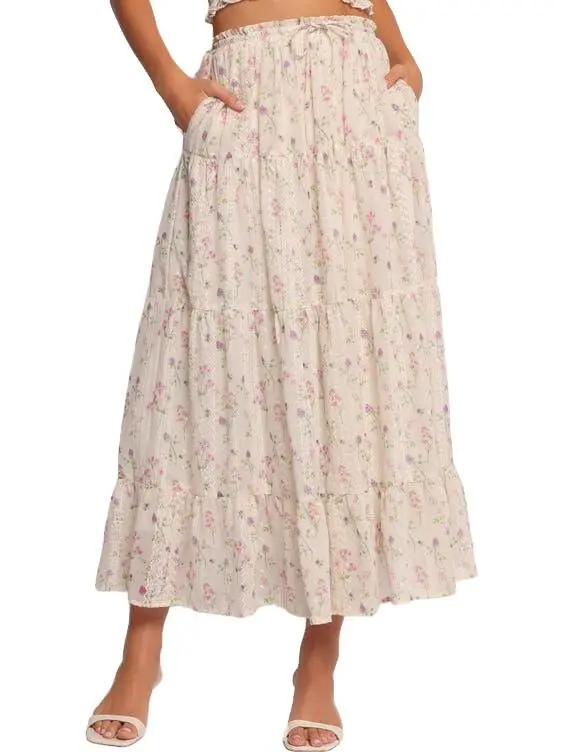 PETAL & PUP Embroidered Tiered Maxi Skirt - Pink Floral
