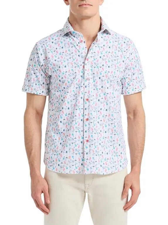 Robert Graham Mix & Match Knit Short Sleeve Button-up Shirt - White