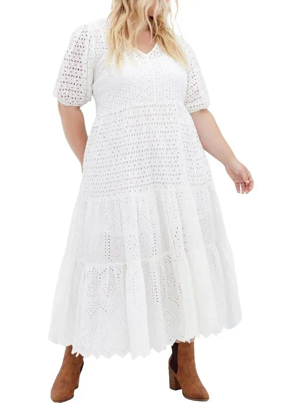 City Chic Eyelet Embroidered Maxi Dress - Ivory